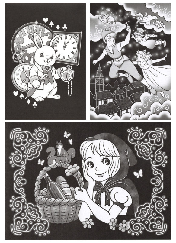 Coloring Sheet Black Background ｜DAISO - Illustrator TAEKO OZAKI
